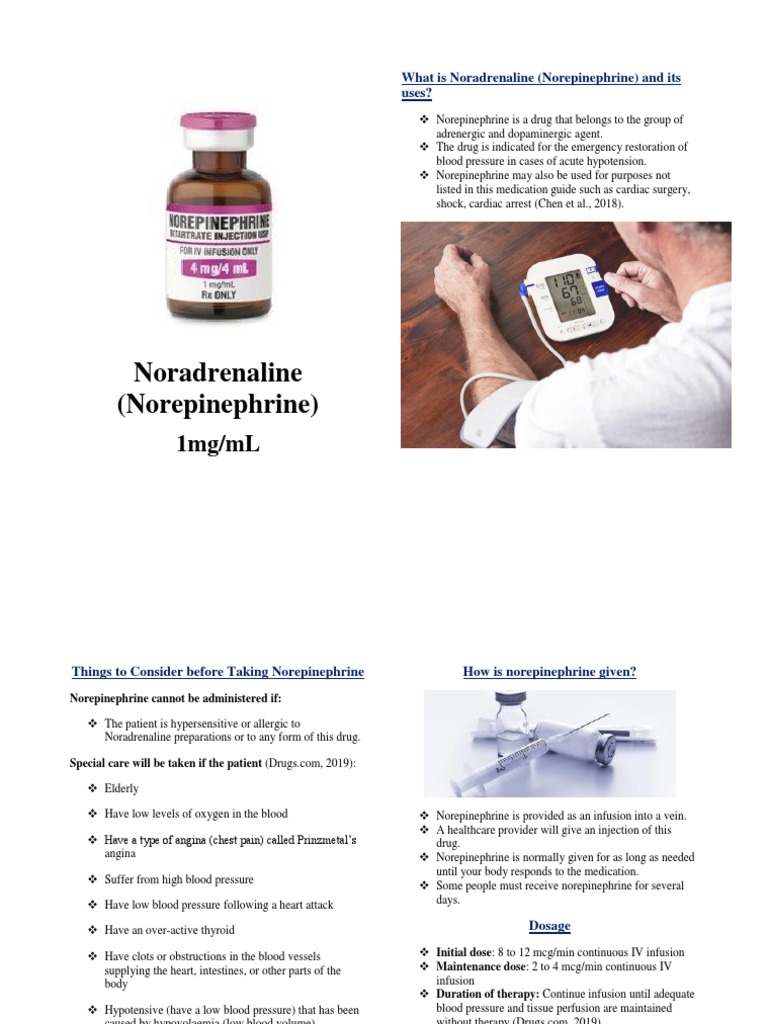 Noradrenaline (Norepinephrine) : 1mg/mL | PDF | Norepinephrine ...