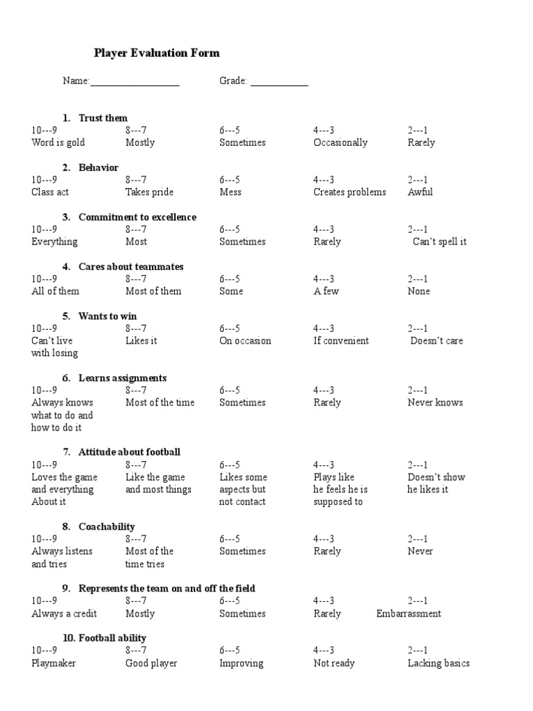 Player Evaluation Form: 1. Trust Them | PDF