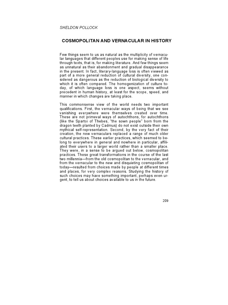 Cosmopolitan and The Vernacular System - SHELDON POLLOCK | PDF ...