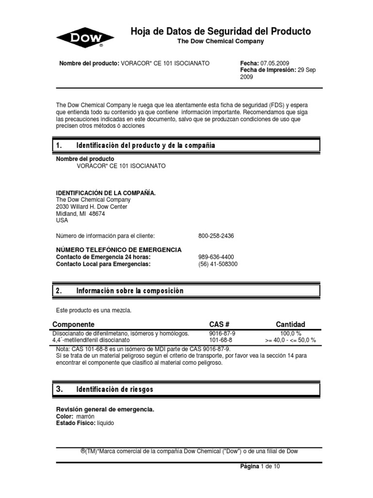 Voracor Ce 101 Isocianato Msds Spa CHL | PDF | Asma | Agua