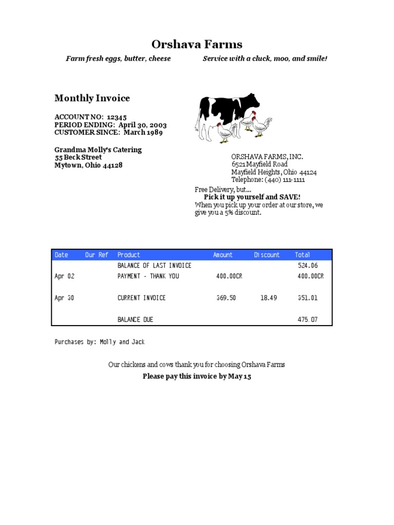 Farm Fresh Eggs, Butter, Cheese Invoice | PDF | Annual Percentage Rate ...