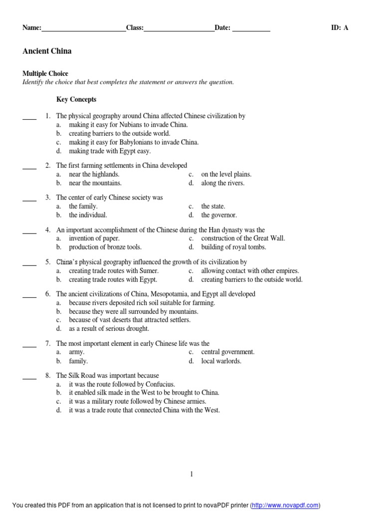 Ancient China Test B | PDF | Confucianism | Han Dynasty