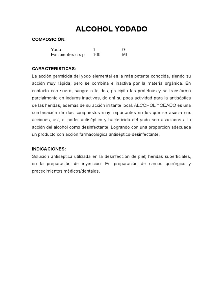 Usos y beneficios del alcohol yodado | PDF