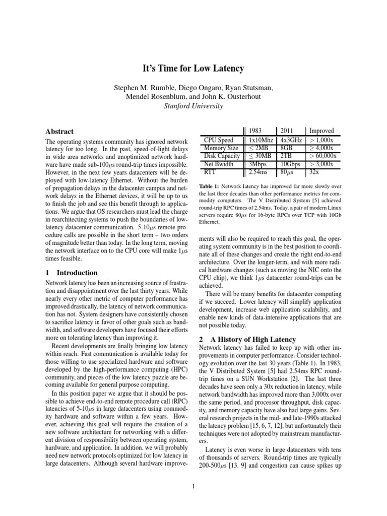 Latency Hotos11 PDF | PDF | Network Interface Controller | Latency (Engineering)