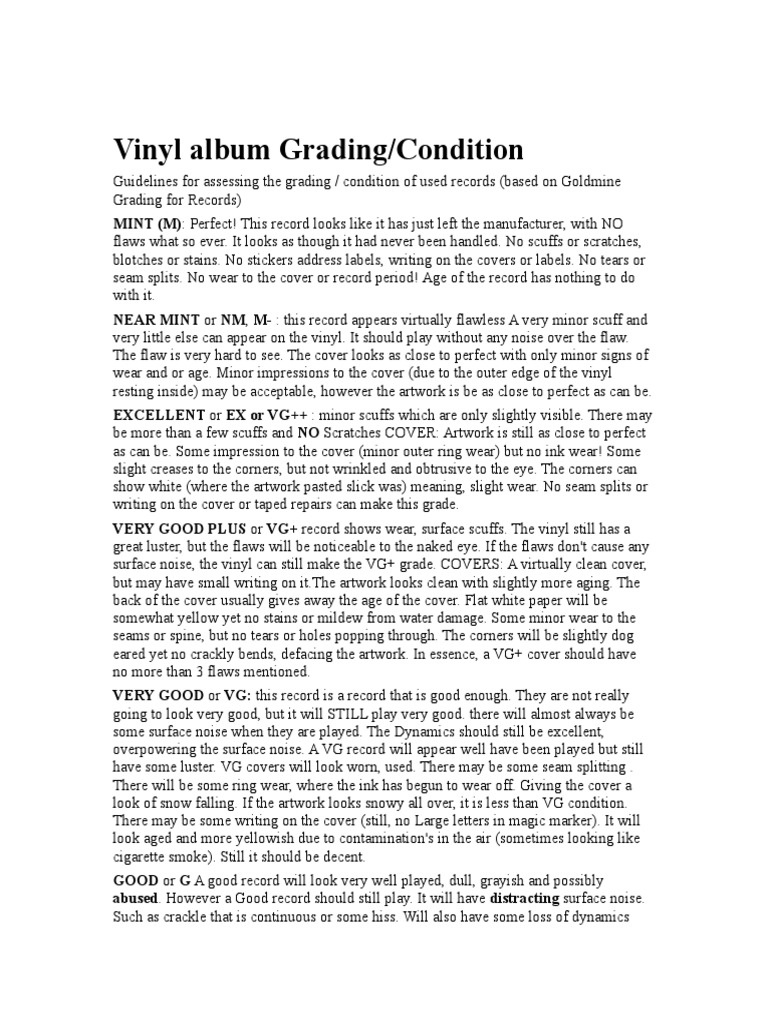 Vinyl Album Grading Condition | PDF | Nature