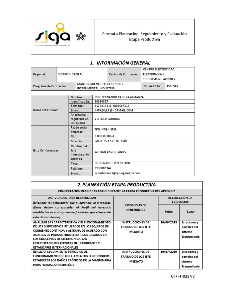 1. Formato F023 | Planificación