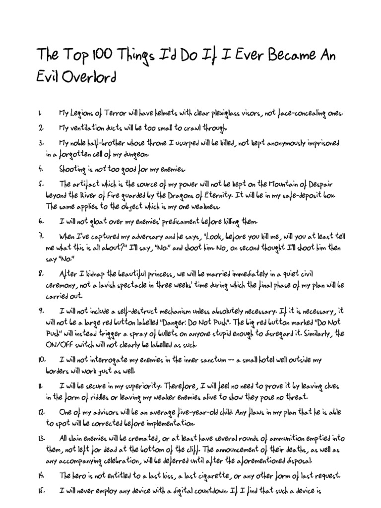 Top 100 Evil Overlord Rules | PDF | Nature