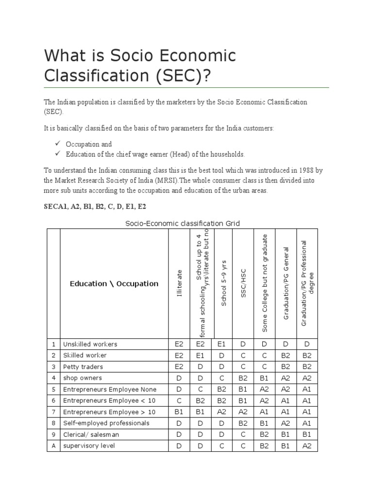 Socio+Economic+Classification 2010D26 | PDF | Economies