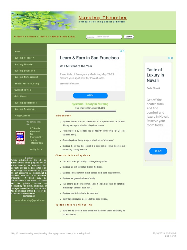 Systems Theory in Nursing | PDF | Systems Theory | System