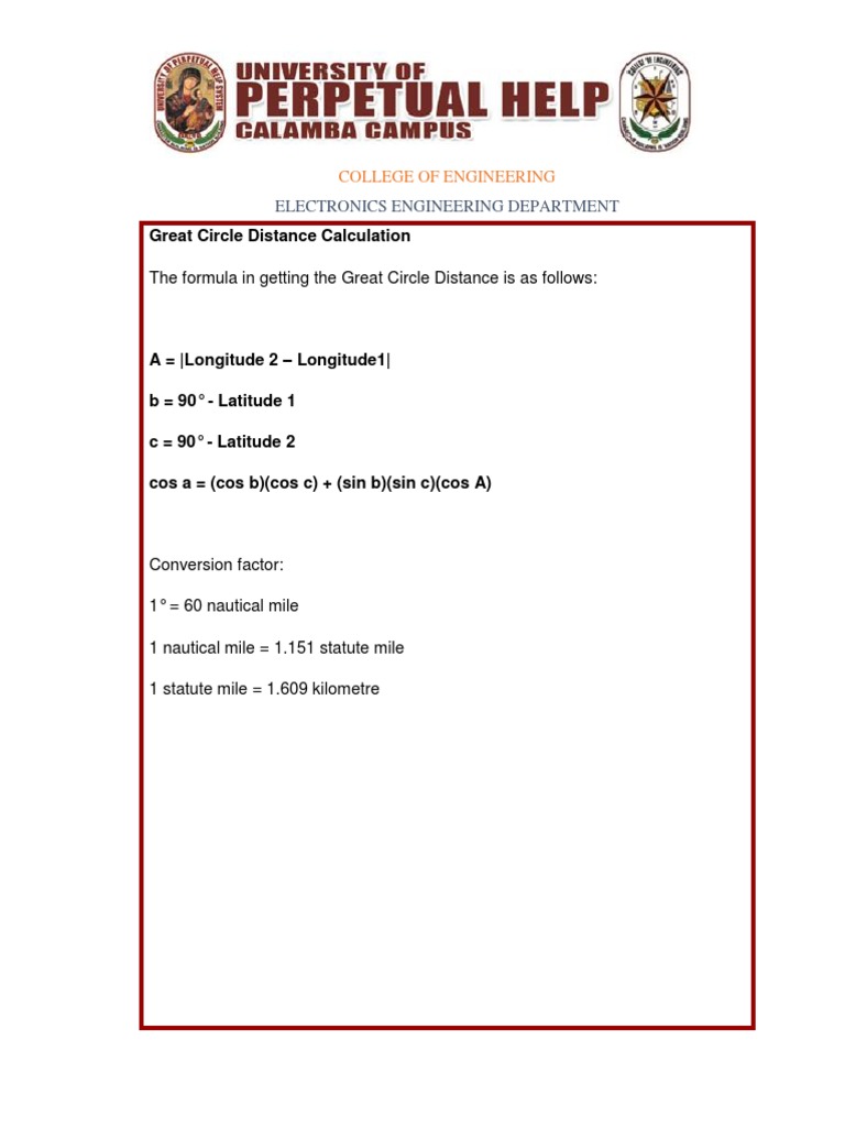 The Formula in Getting The Great Circle Distance Is As Follows | PDF ...