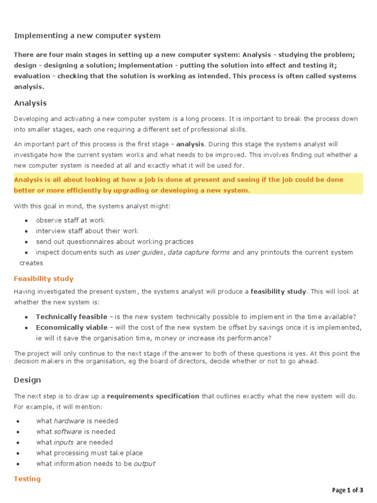 Analysis: Implementing A New Computer System | Download Free PDF ...