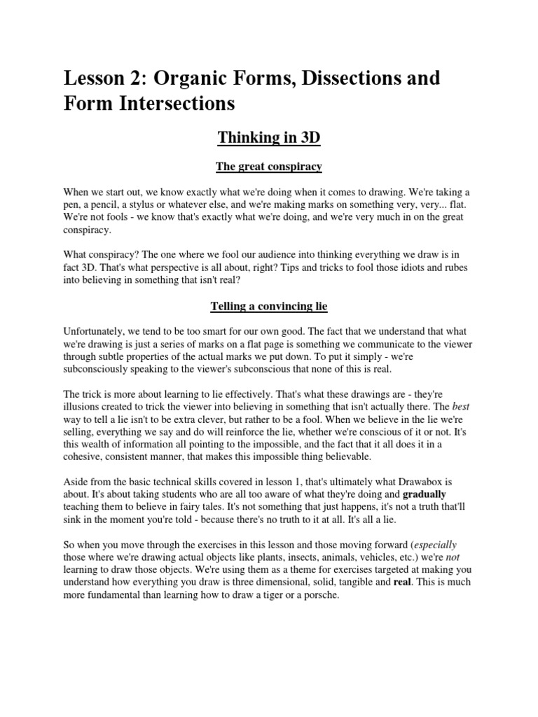 Lesson 2: Organic Forms, Dissections and Form Intersections: Thinking in 3D | PDF | Shadow | Drawing