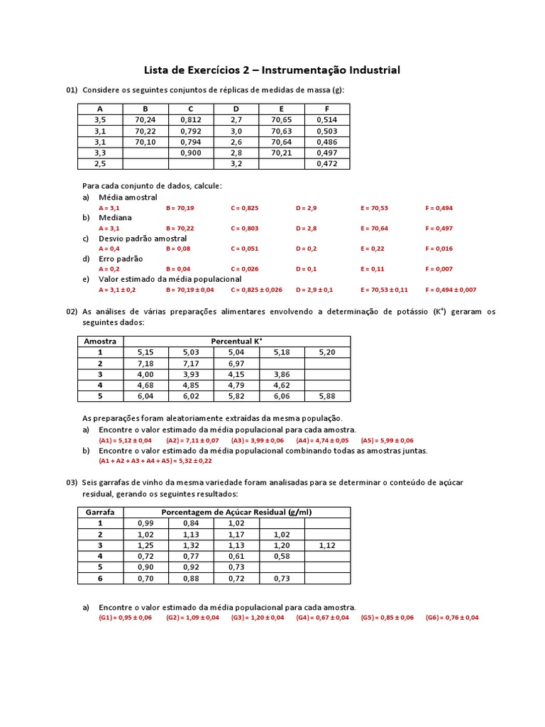 Lista de Exercicios 2 - Gabarito | PDF | Análise estatística | Ensino de Matemática