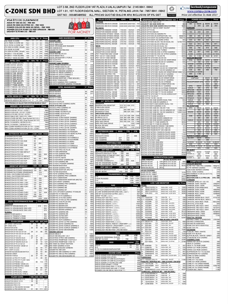 Price List For PC Part in Malaysia | PDF | Computer Hardware | Computer ...