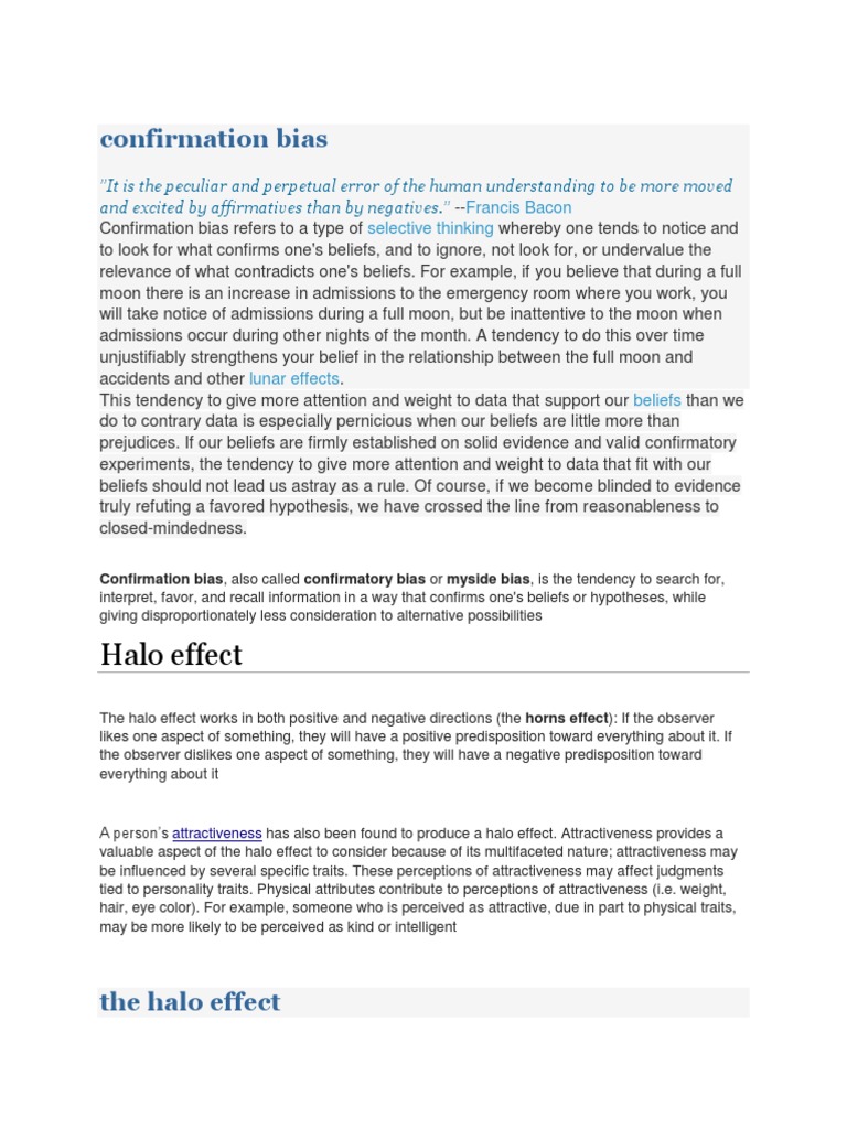 Halo Effect: Confirmation Bias | PDF | Bias | Neuroscience