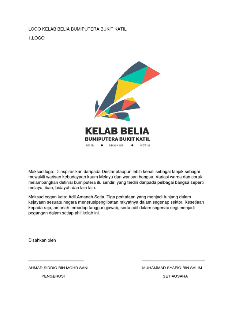 Logo Kelab Belia Bumiputera Bukit Katil | PDF