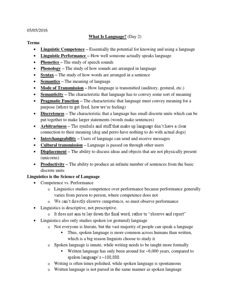 What Is Language? (Day 2) Terms | PDF | Speech | Linguistics