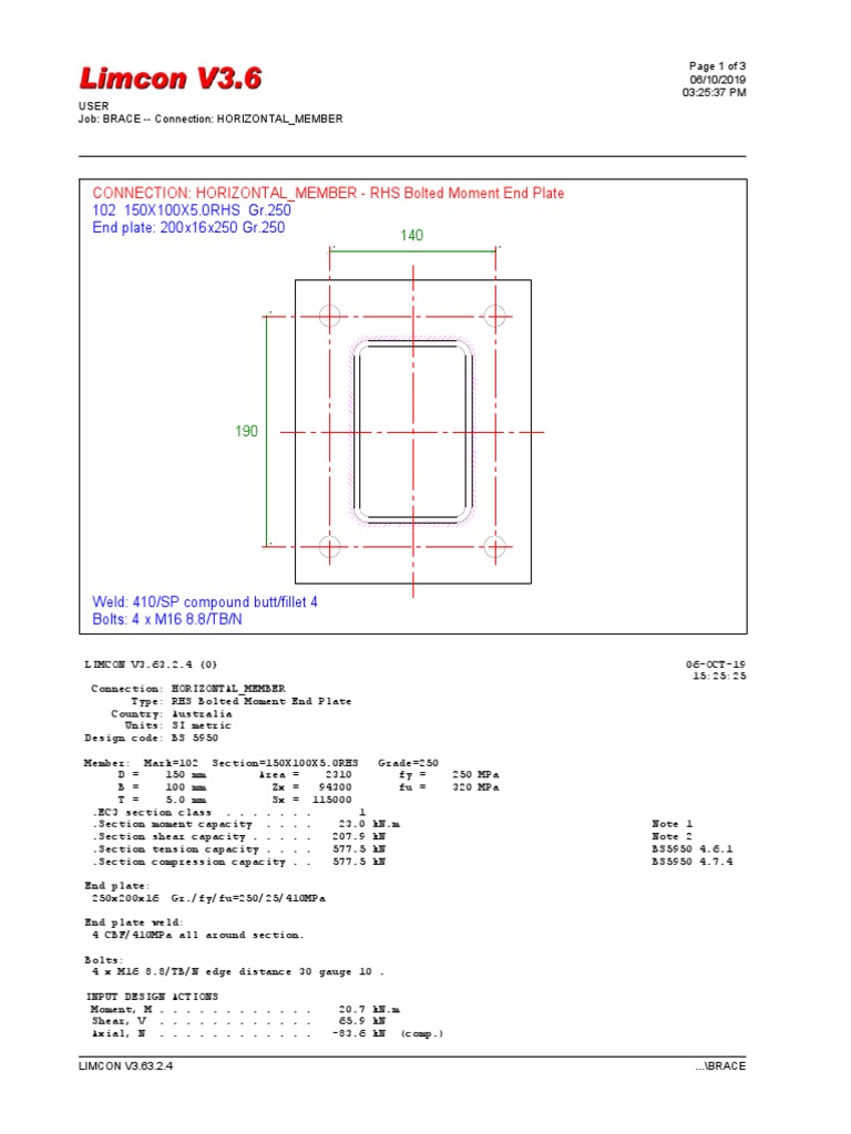 Connection: Horizontal - Member - Rhs Bolted Moment End Plate | PDF
