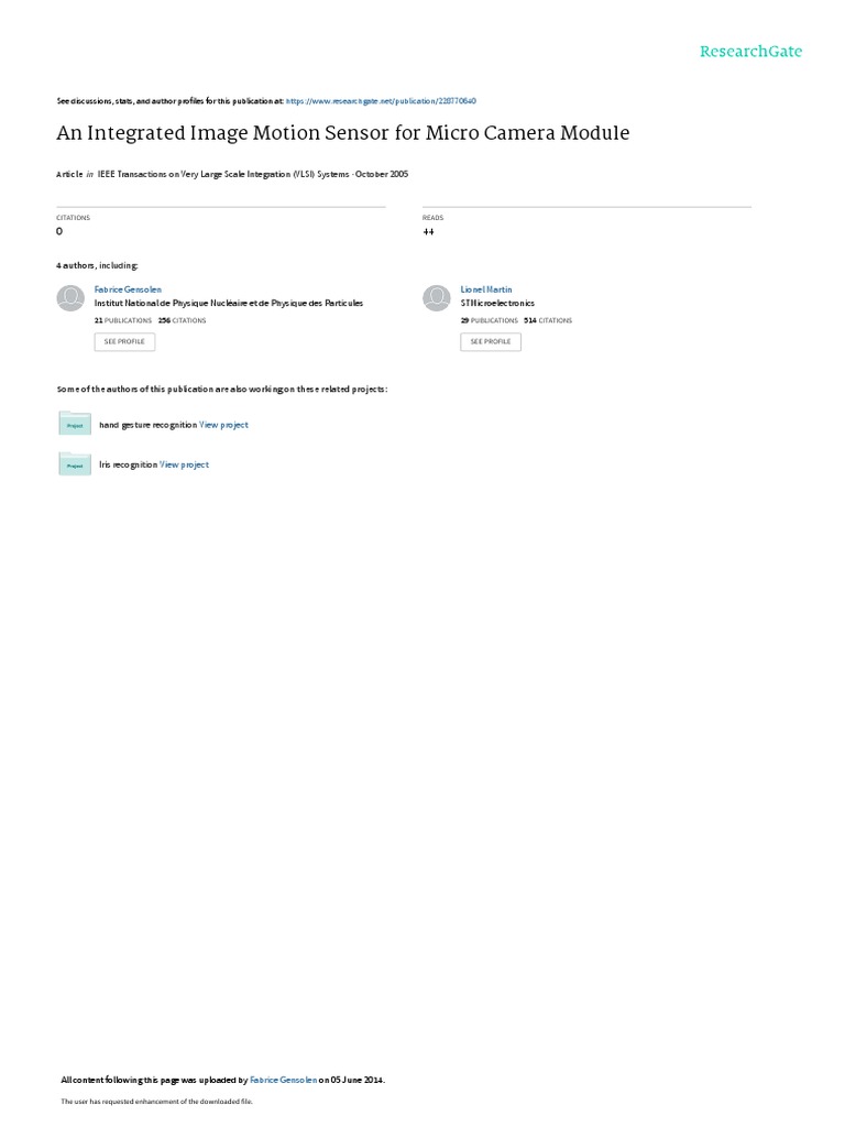 An Integrated Image Motion Sensor For Micro Camera | PDF | Computer ...
