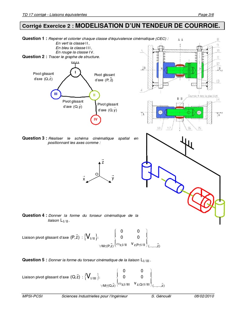 td02 Cin - Tendeur Courroie Corrige PDF | PDF | Cinématique | Ingénierie mécanique