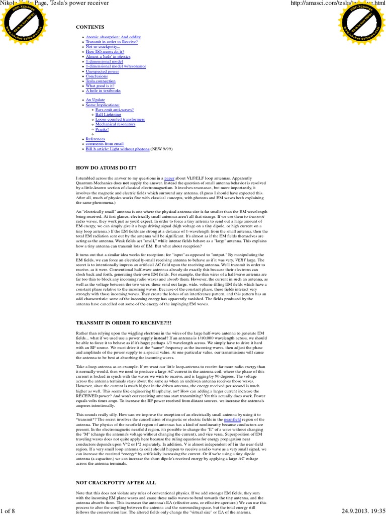 Nikola Tesla Page, Tesla's Power Receiver PDF | PDF | Antenna (Radio ...