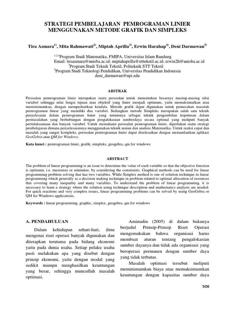Strategi Pembelajaran Pemrograman Linier Menggunakan Metode Grafik Dan ...