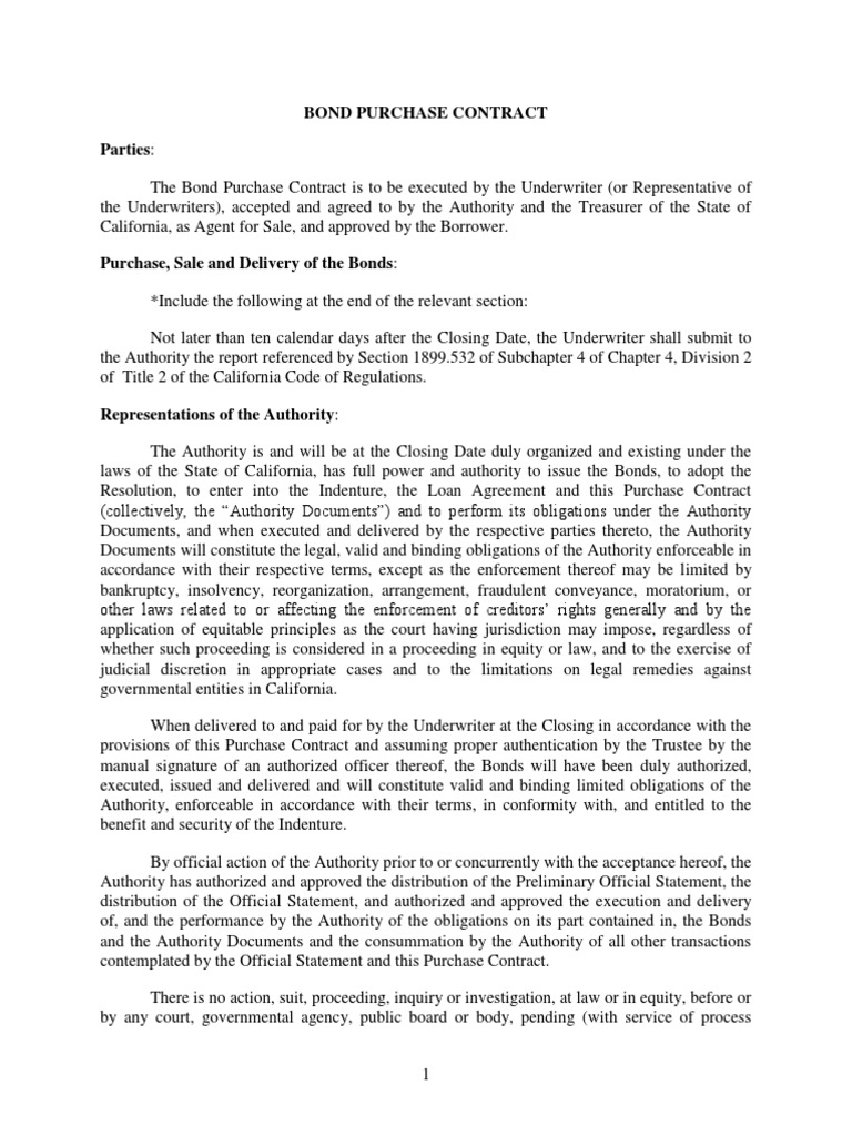 Bond Purchase Contract Parties | PDF | Breach Of Contract | Bankruptcy