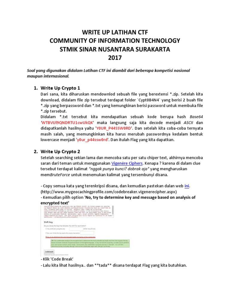 Write Up Latihan CTF Community of Information Technology Stmik Sinar ...