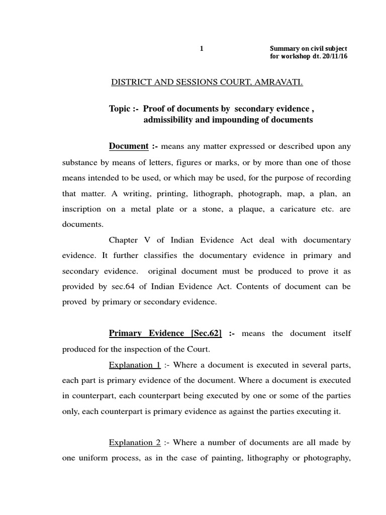 Primary and Secondary Evidence | PDF | Evidence | Authentication