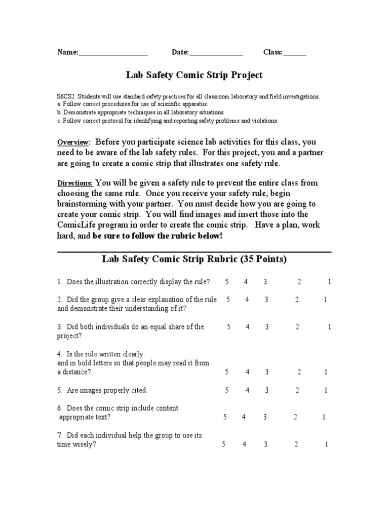 Lab Safety Comic Strip Project Guide | PDF | Games & Activities