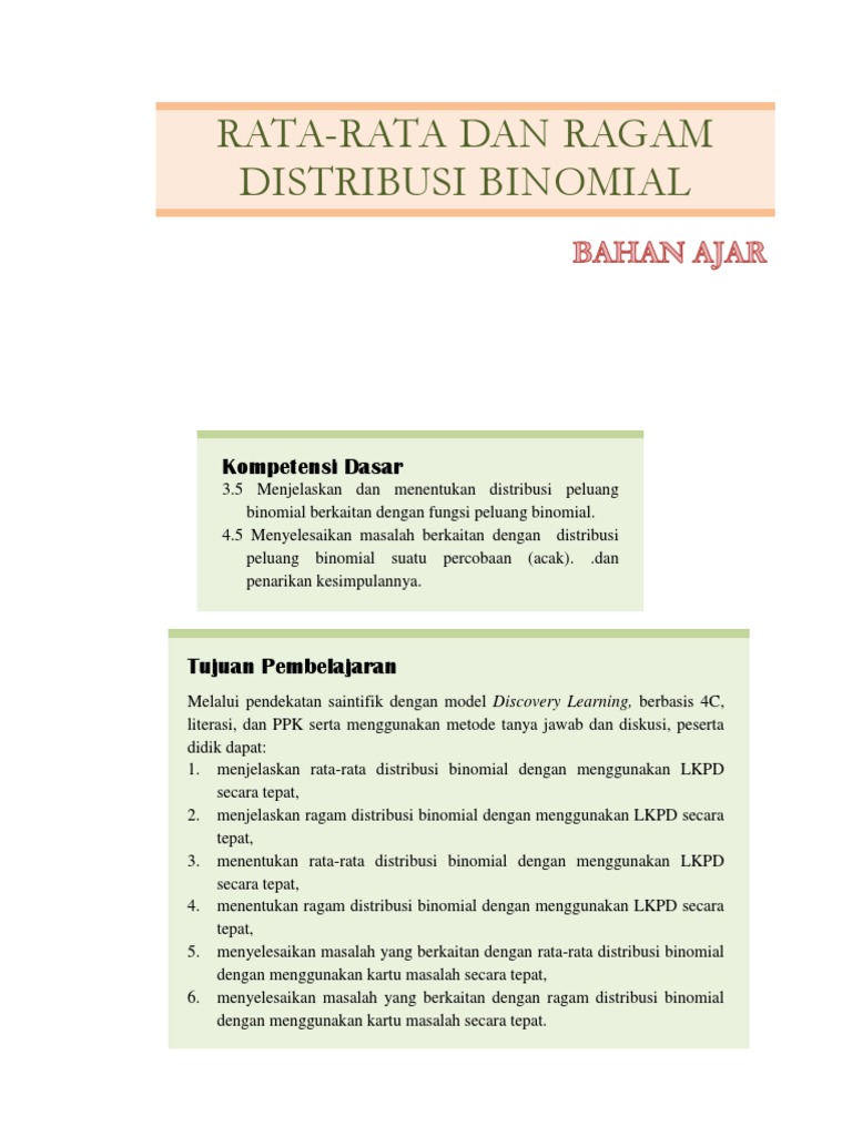 Rata-rata dan Ragam Distribusi Binomial | PDF