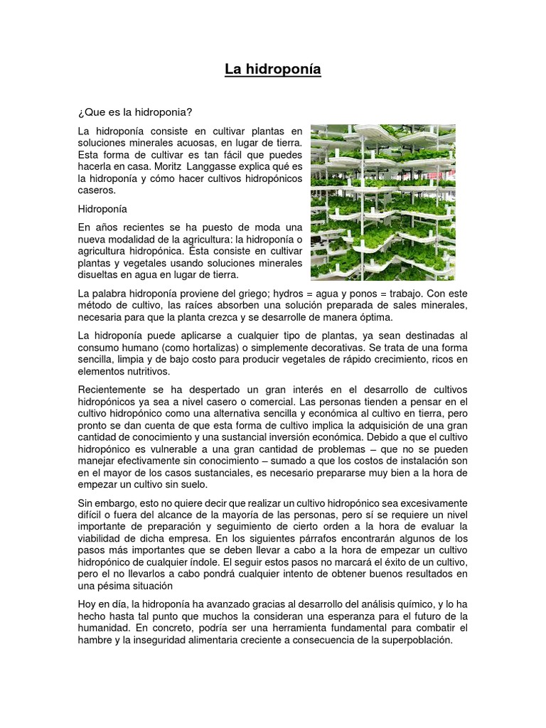 La Hidroponía | PDF | Hidroponia | Agricultura