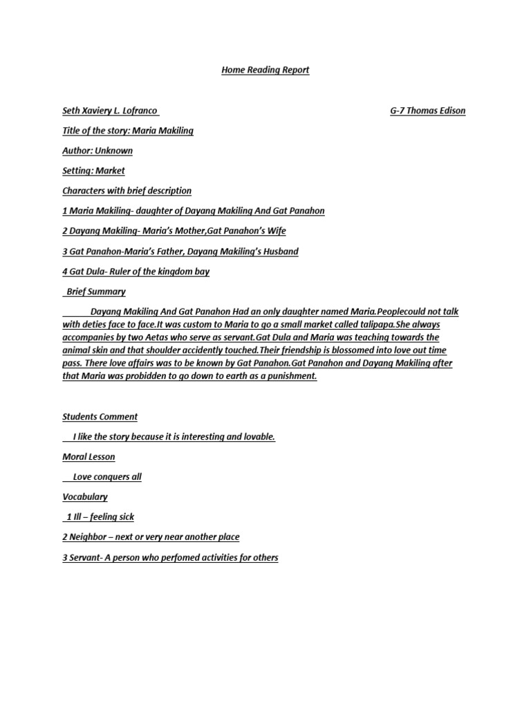 Home Reading Report | PDF