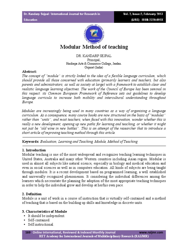 Modular Method of teaching | Modularity | Curriculum