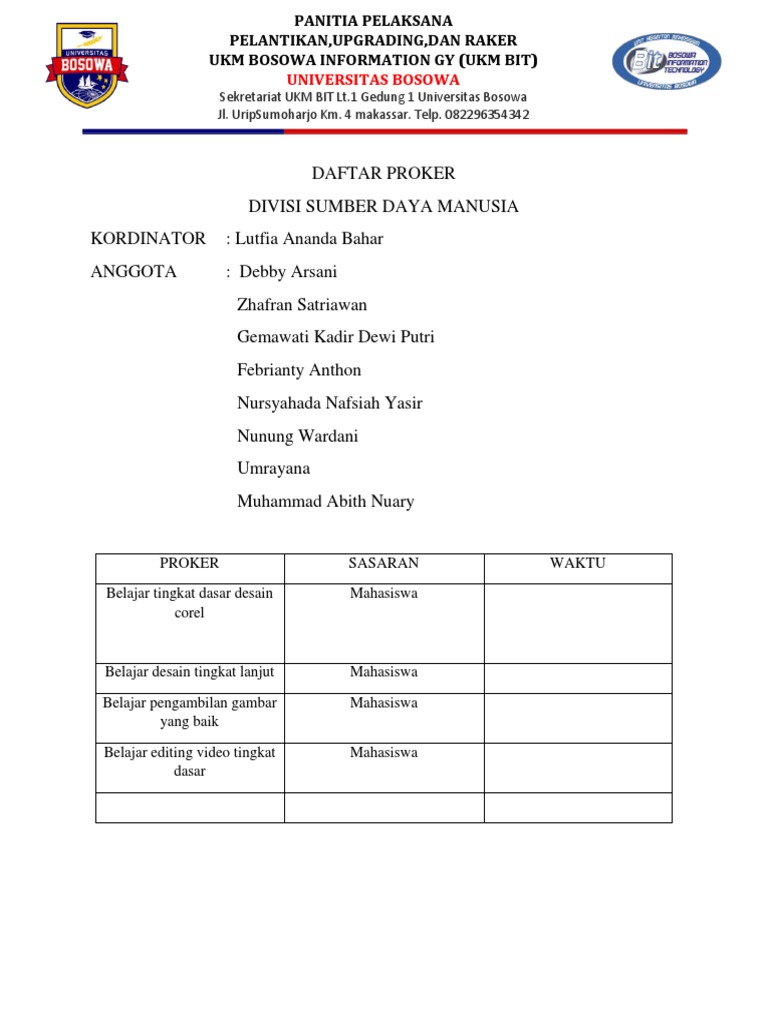 Daftar Proker | PDF | Karier & Perkembangan