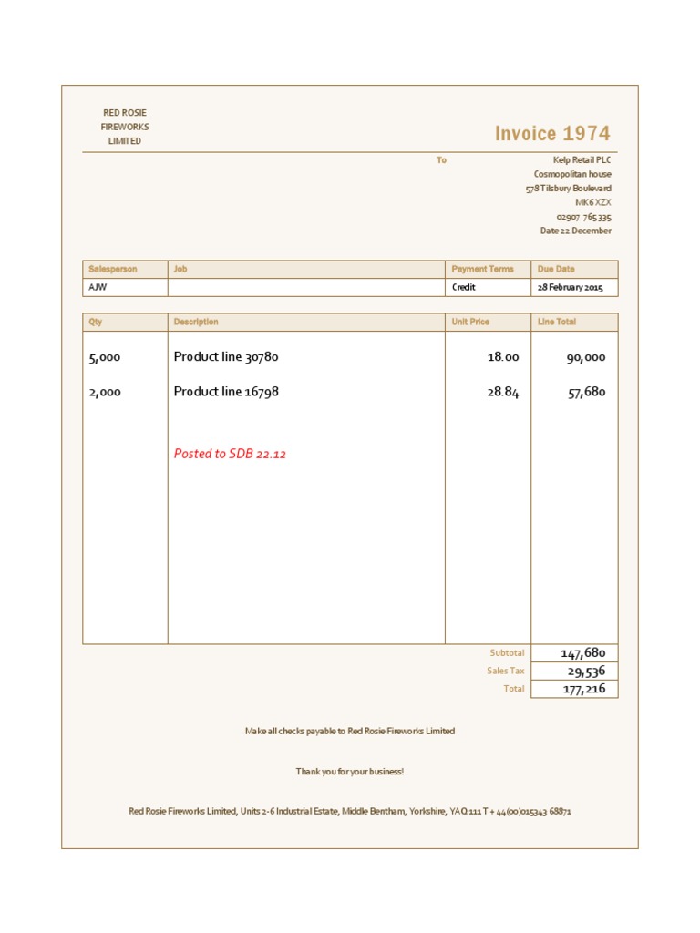 Credit Sales Invoice 1974 | PDF
