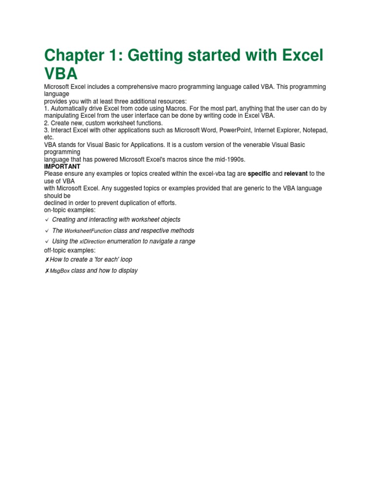 Chapter 1 Getting Started With Excel Vba Important Pdf