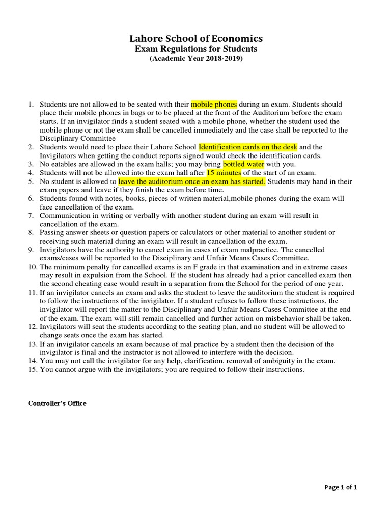 Exam Regulations For Students 2018-2019 | PDF | Test (Assessment ...