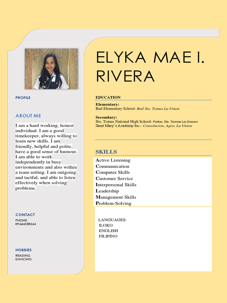 Elyka Mae I. Rivera: About Me | PDF