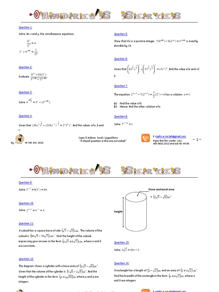 Topic 5-Indices Surds Logarithms | PDF | Logarithm | Mathematical Concepts
