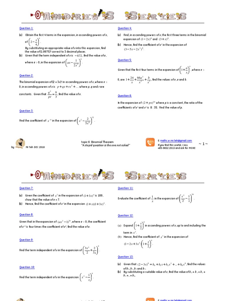Topic 6 - Binomial Theorem | PDF | Teaching Mathematics | Mathematical Analysis