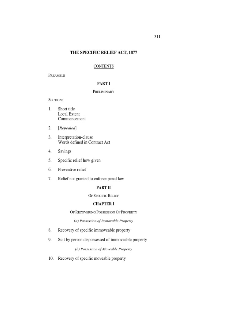 The Specific Relief Act, 1877 | PDF | Specific Performance | Lawsuit