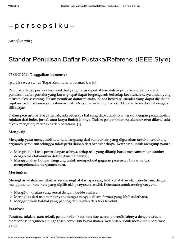 Penulisan Sitasi Versi IEEE PDF | PDF