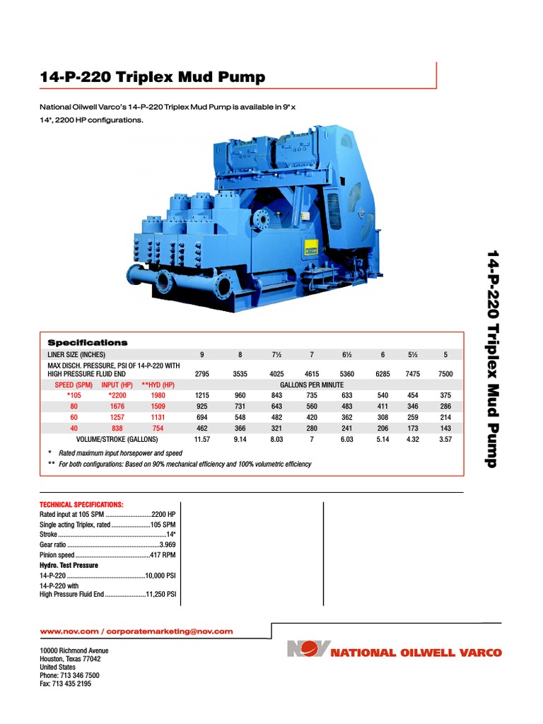 14p-220 Mud Pump | Download Free PDF | Horsepower | Pump