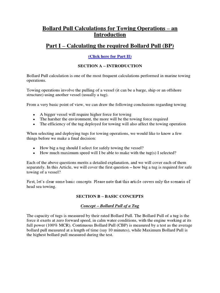 Bollard Pull Calculations For Towing Operations | PDF | Tugboat | Hull ...