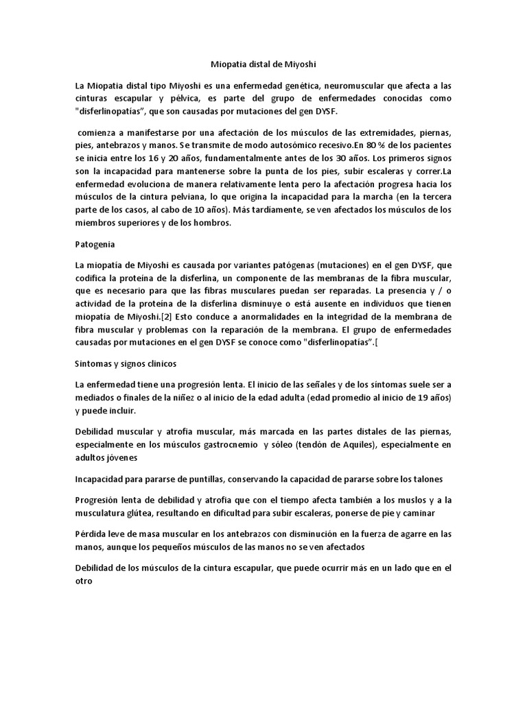 Miopatía distal de Miyoshi: debilidad muscular progresiva | PDF ...