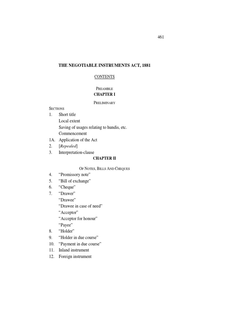 The Negotiable Instruments Act, 1881 | PDF | Negotiable Instrument | Promissory Note