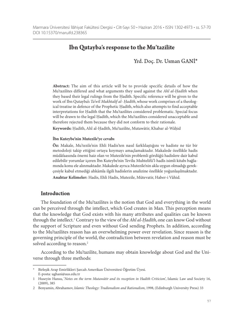 Ibn Qutayba on Mu'tazilite Critiques | PDF | Hadith | Quran