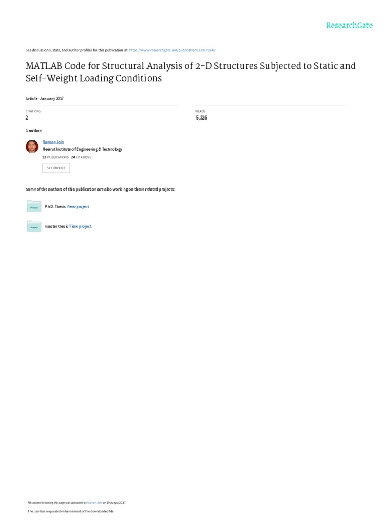 MATLAB Code For Structural Analysis of 2-D Structures Subjected To ...
