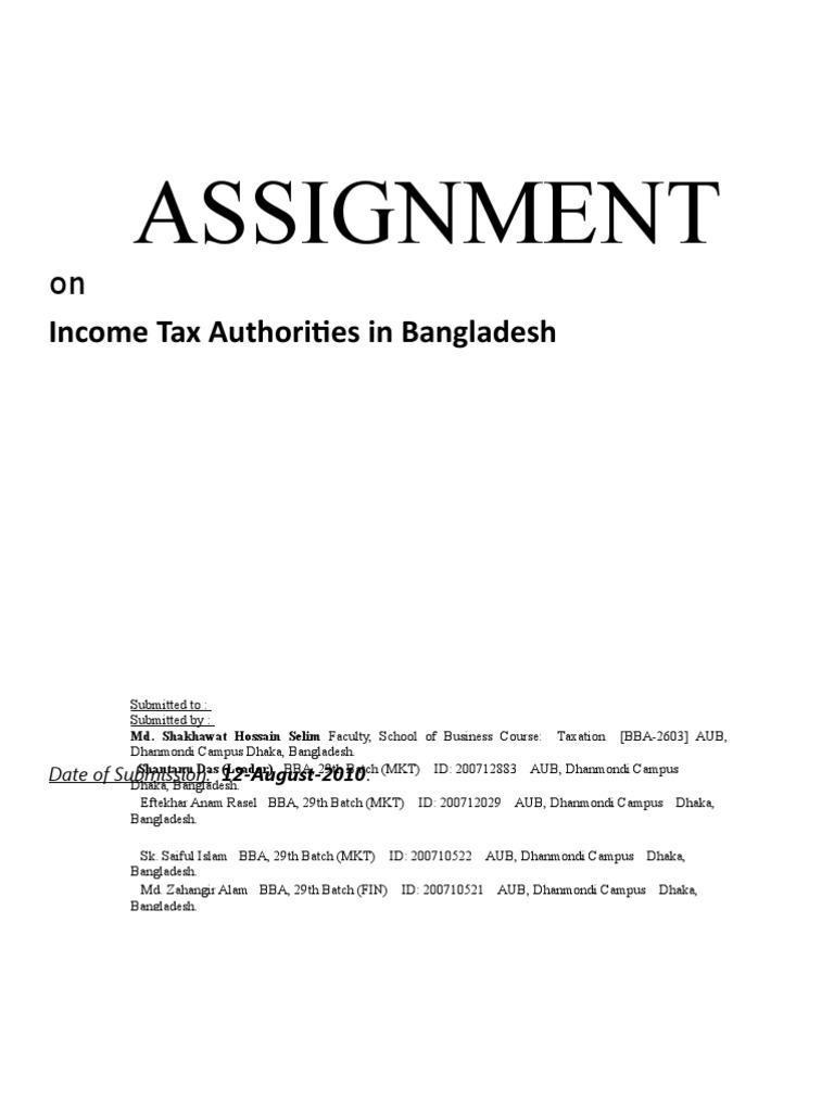 Assignment On Income Tax Authorities in Bangladesh | PDF | Taxes | Tax Evasion